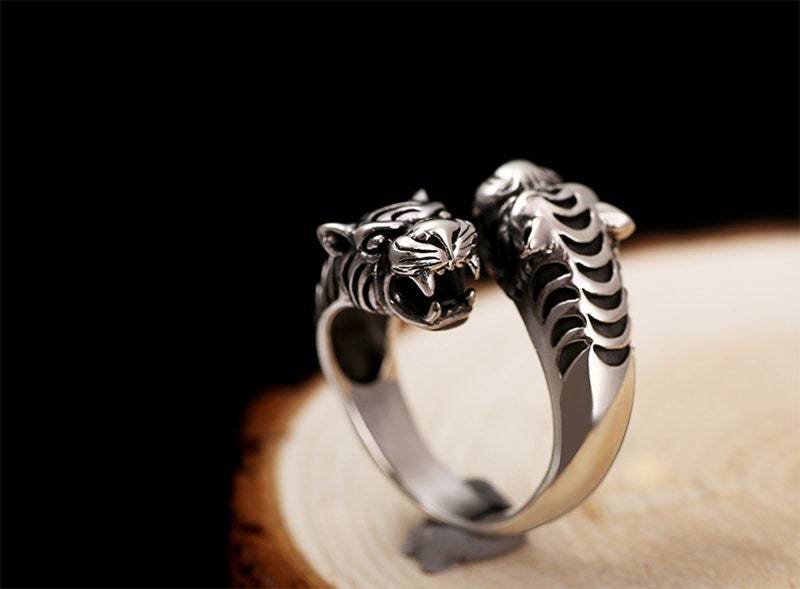 Sterling Silver Double Headed Tiger Ring Unisex Women's | Etsy