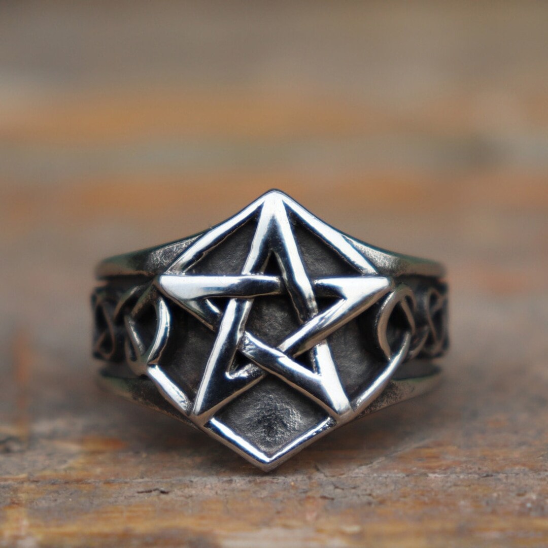 Stainless Steel Pentagram Ring Baphomet Pentacle Solomon Seal ...