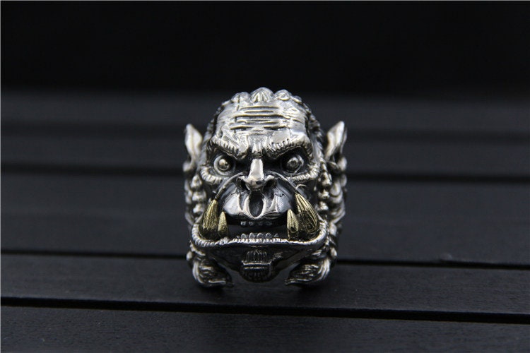 Skull Ring Silver World Of Warcraft Orc Ring Huge Monster | Etsy