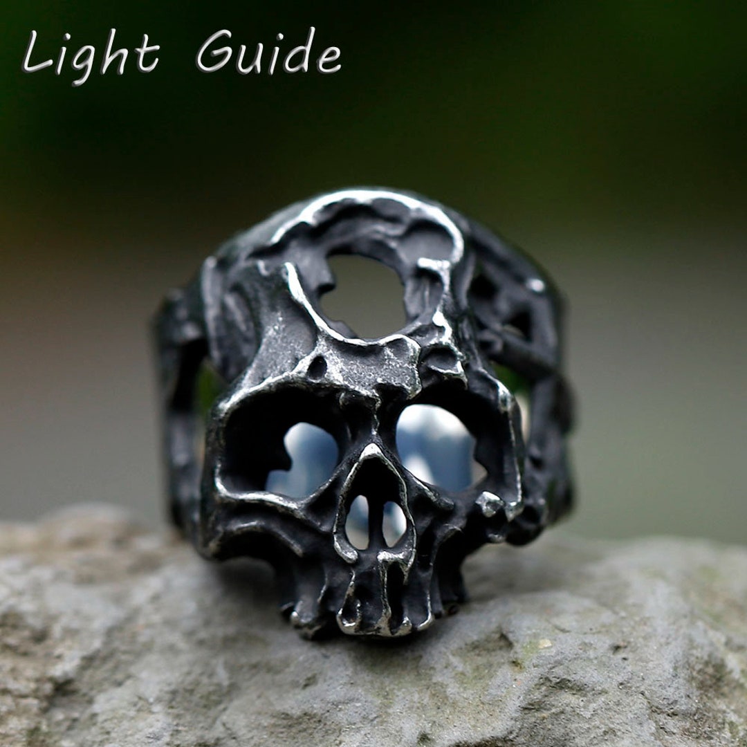 Large Men's Biker Skull Ring Stainless Steel Distorted Melted Face Demon Skull Ring Biker Punk ...