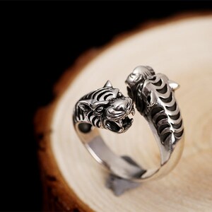Sterling Silver Double Headed Tiger Ring Unisex Women's Animal Cat Ring ...