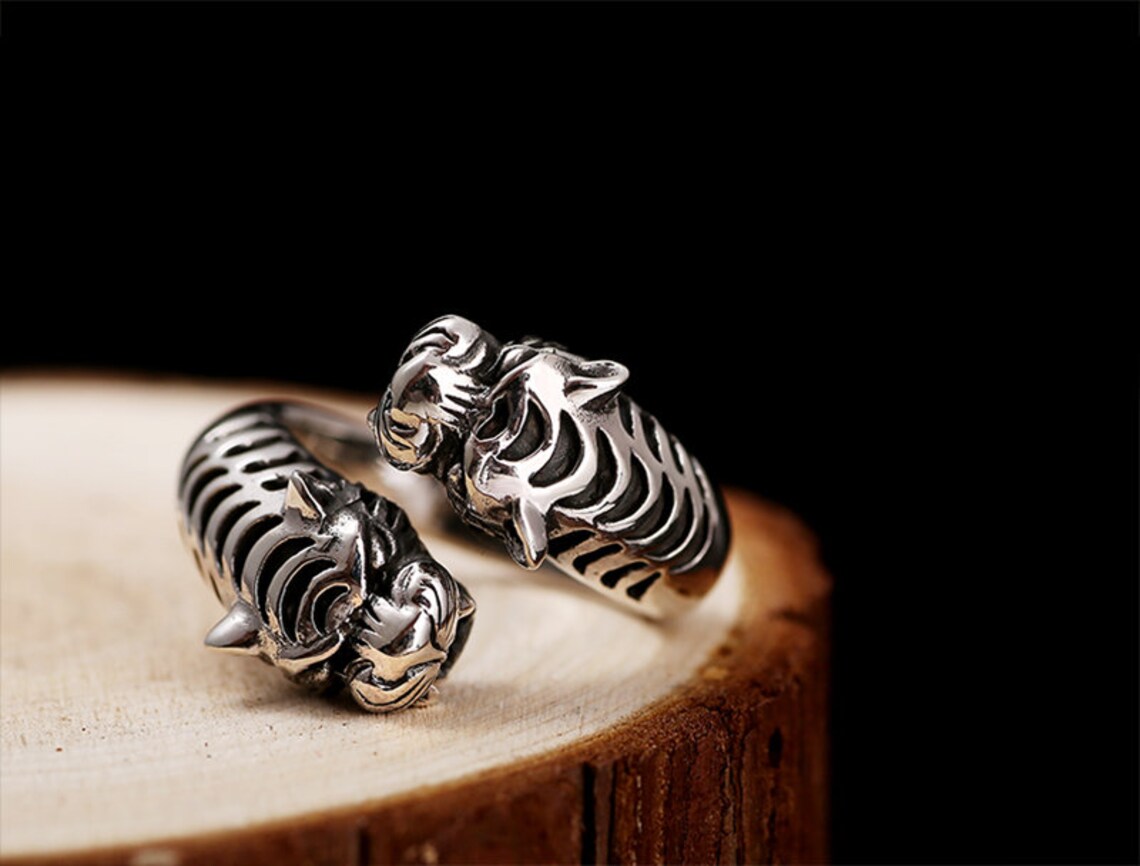 Sterling Silver Double Headed Tiger Ring Unisex Women's | Etsy