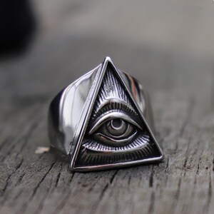 Stainless Steel Egyptian Pyramid Ring All Seeing Eye Ring - Etsy UK