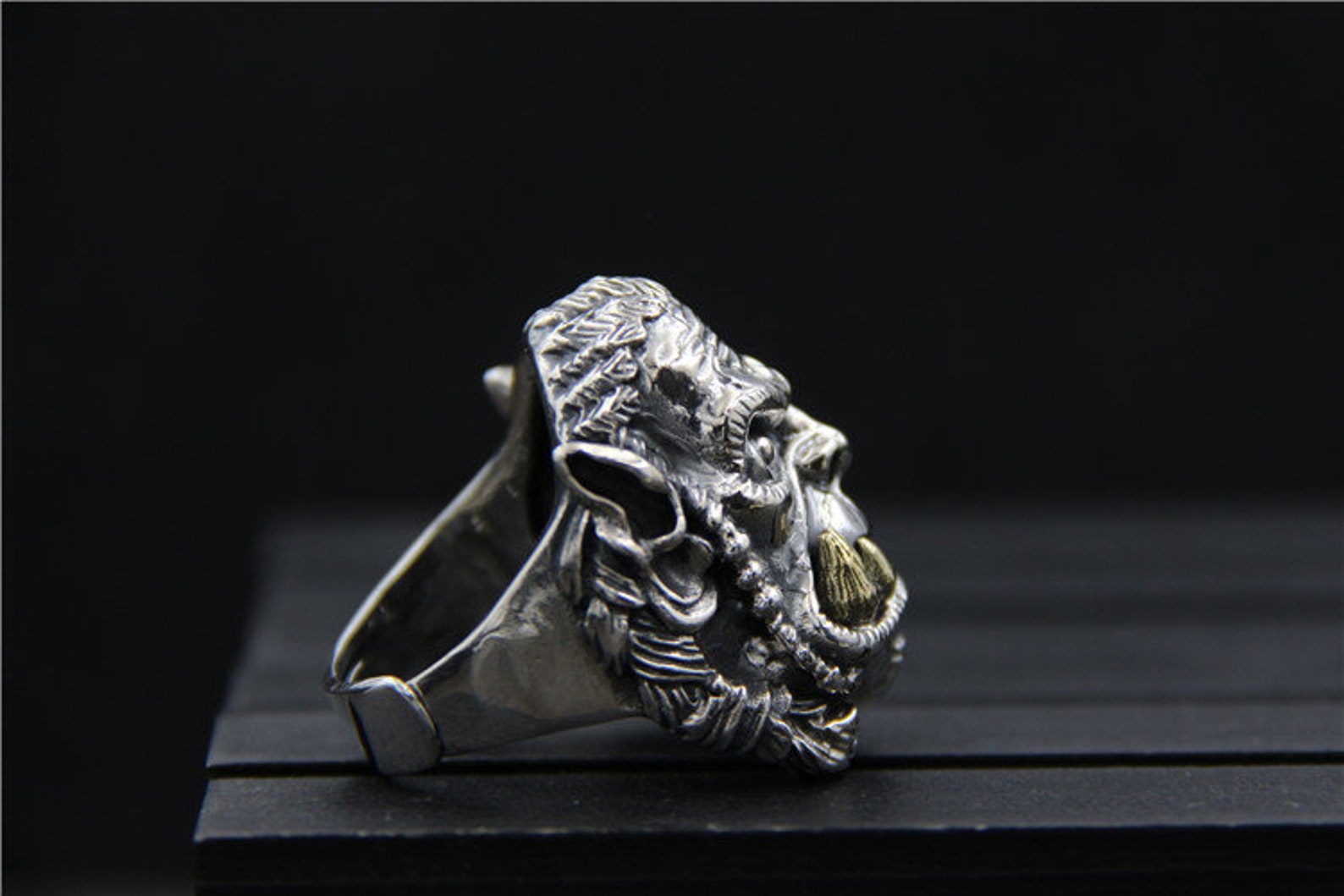 Skull Ring Silver World Of Warcraft Orc Ring Huge Monster | Etsy