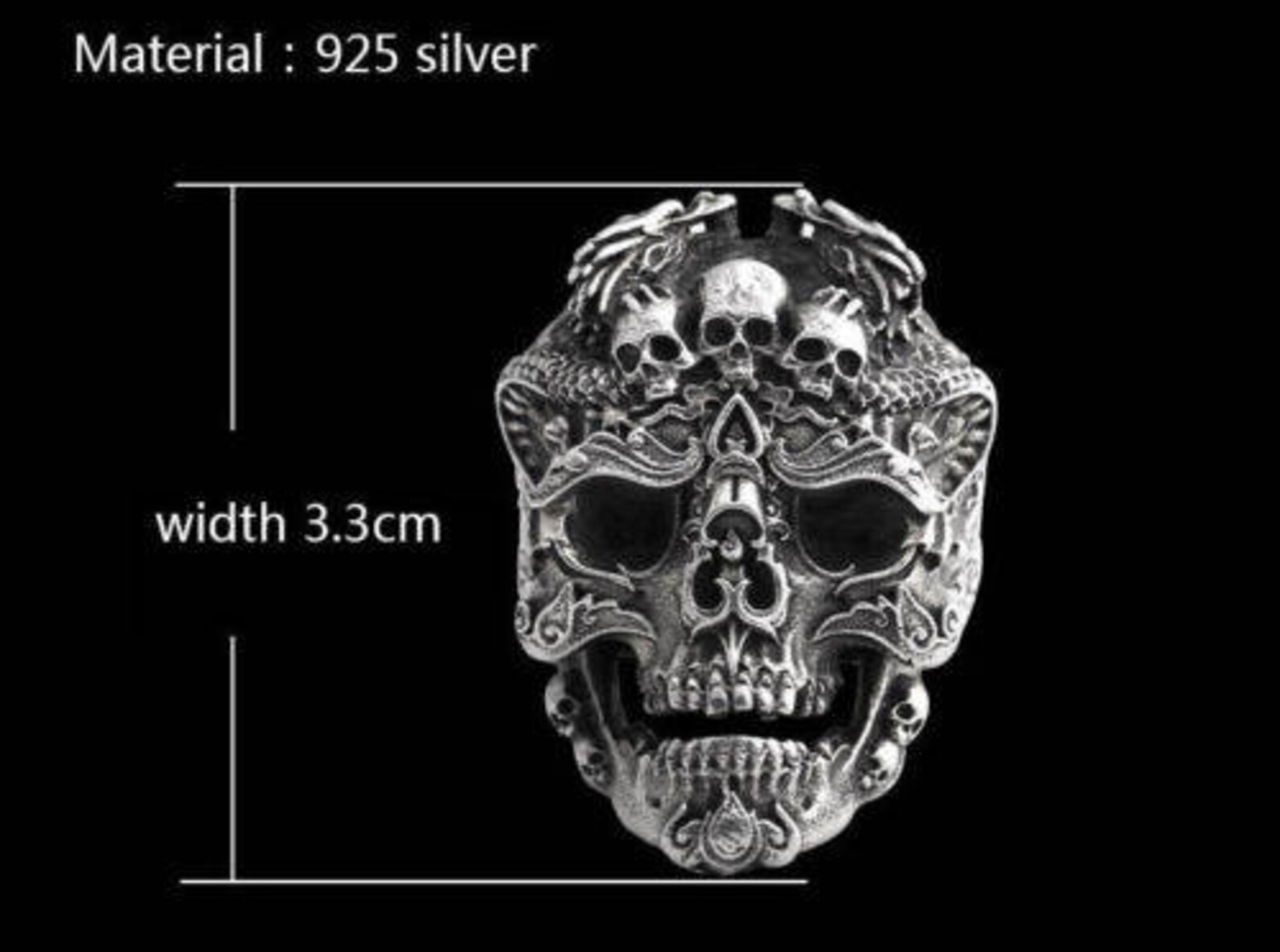 Sterling Silver Ornate Large Biker Skull Ring - Etsy UK