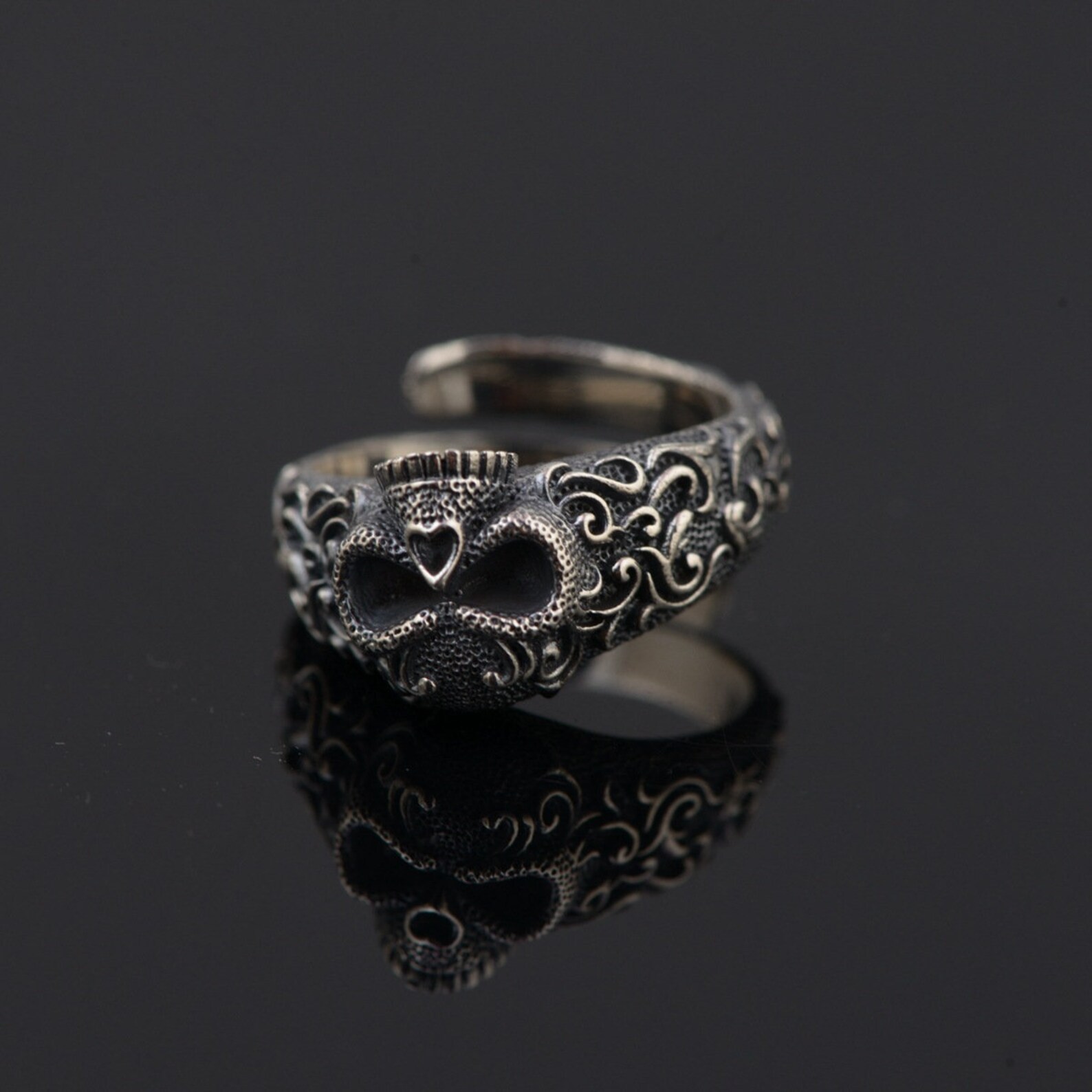 Ornate Silver Skull Ring Silver Sugar Skull Ring - Etsy UK
