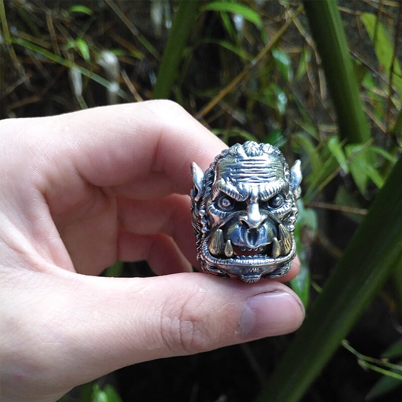 Skull Ring Silver World Of Warcraft Orc Ring Huge Monster | Etsy