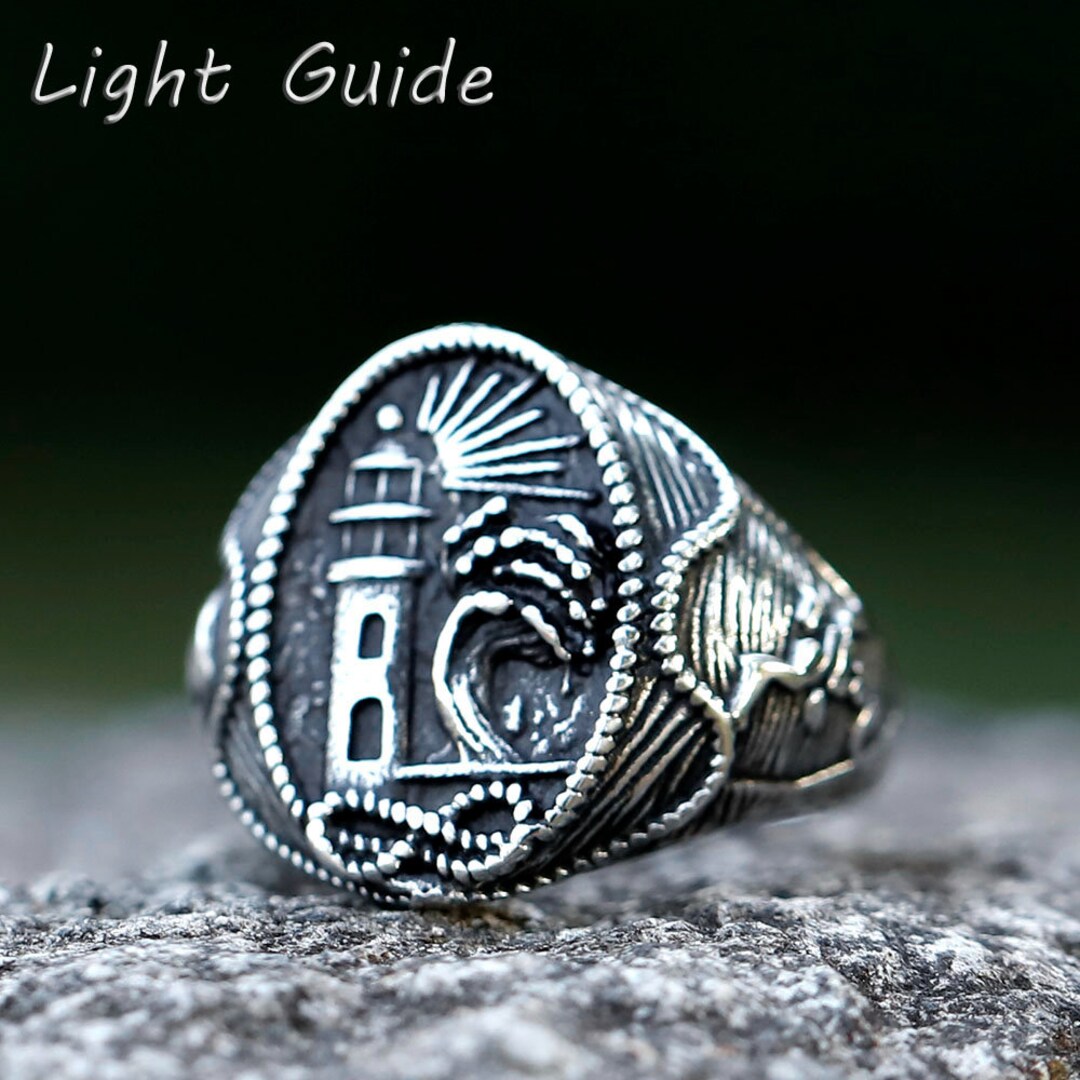 Men's Oval Biker Sailor Lighthouse Stainless Ring - Etsy