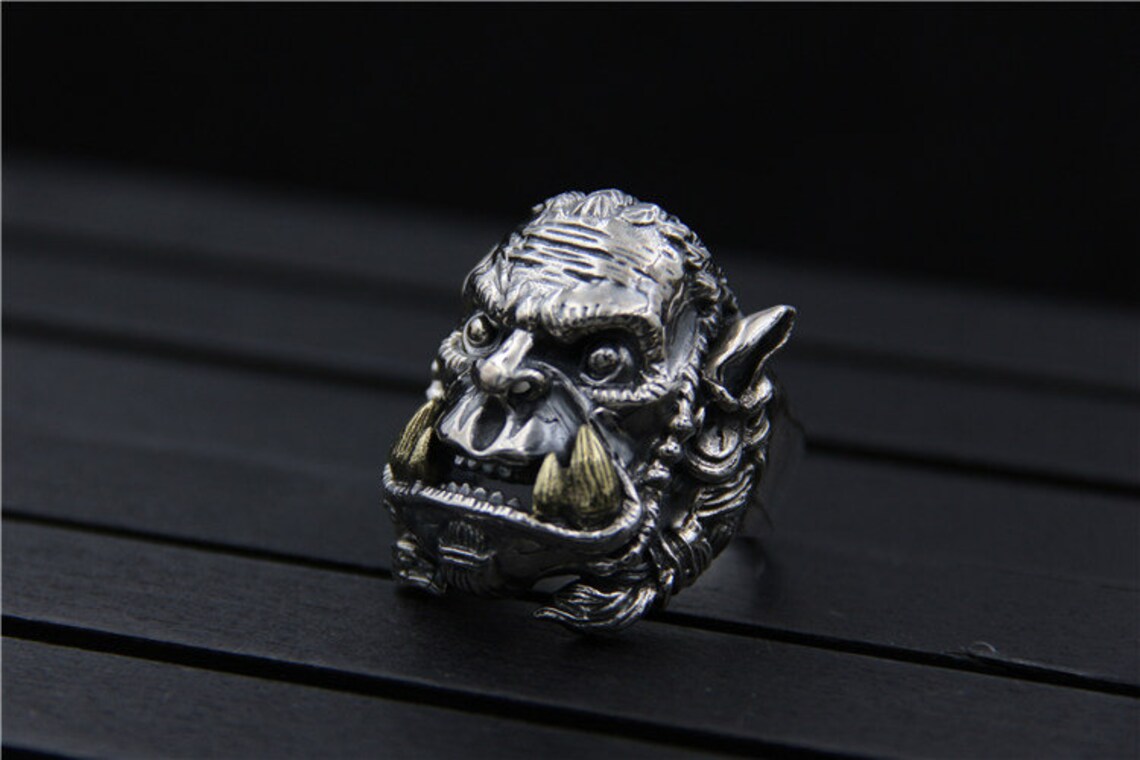 Skull Ring Silver World Of Warcraft Orc Ring Huge Monster | Etsy
