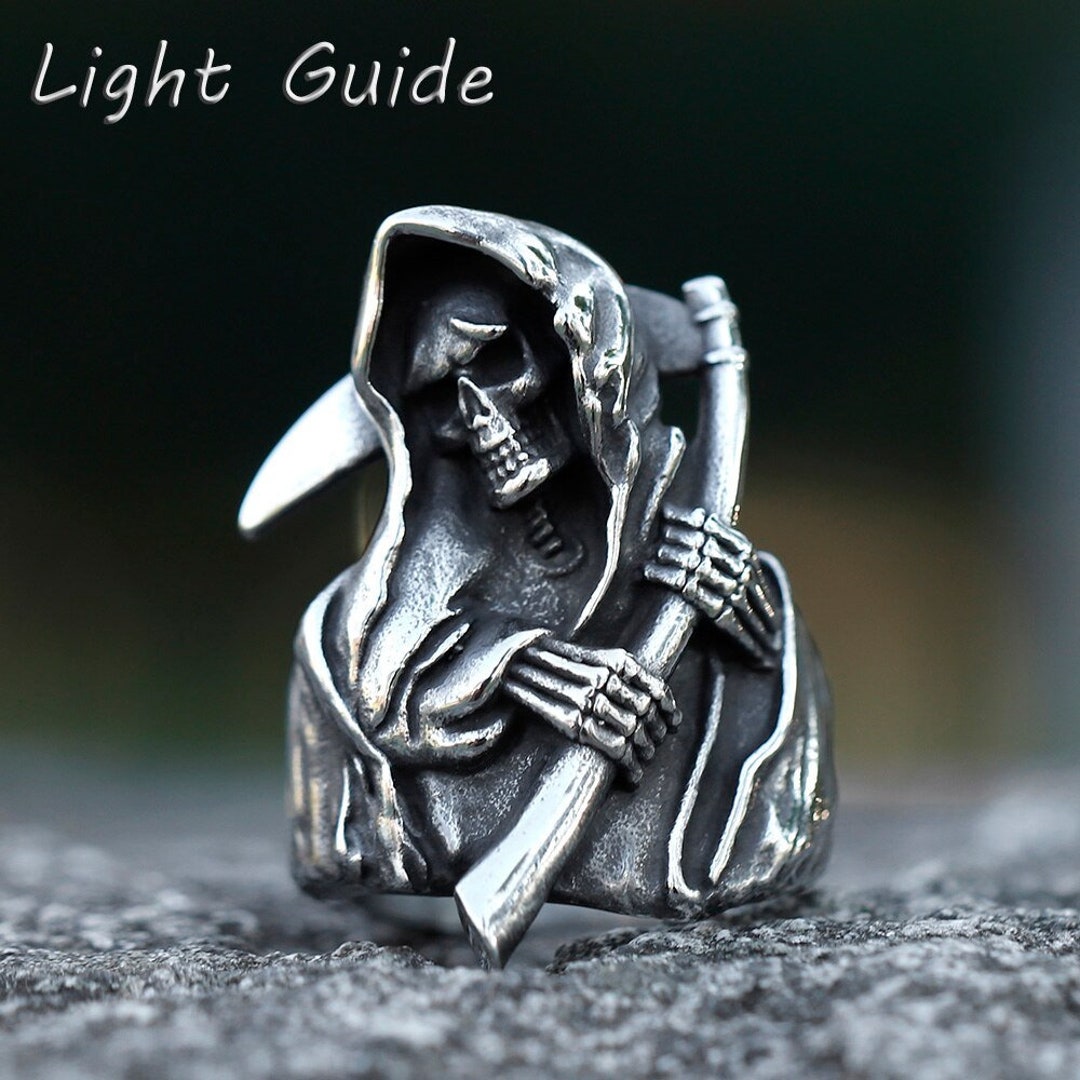 Grim Reaper Santa Muerte Stainless Steel Skull Ring Satanic Demon Punk Gothic Men's Women's ...