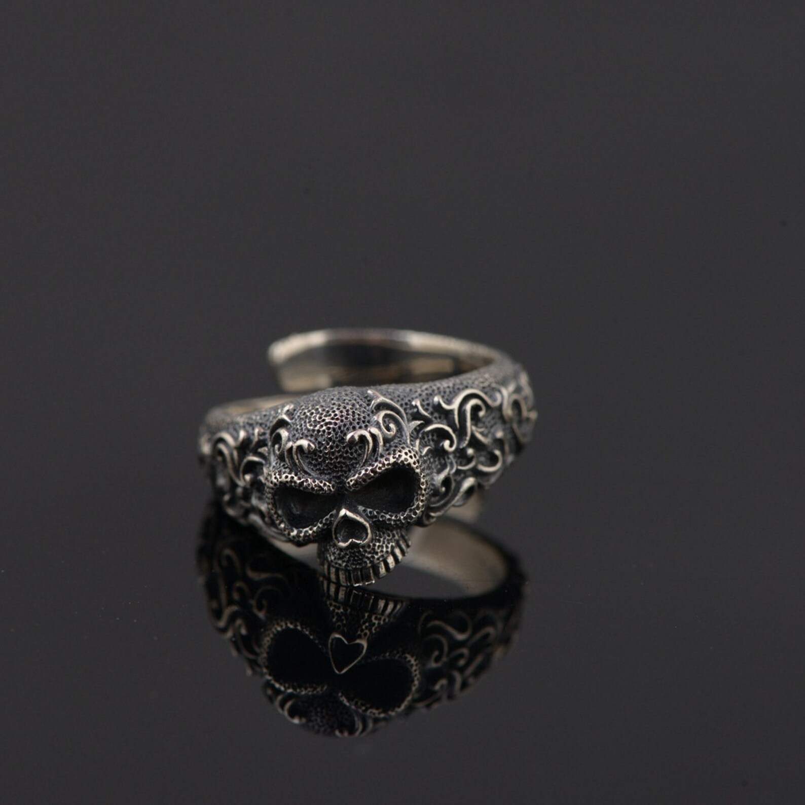Ornate Silver Skull Ring Silver Sugar Skull Ring - Etsy UK