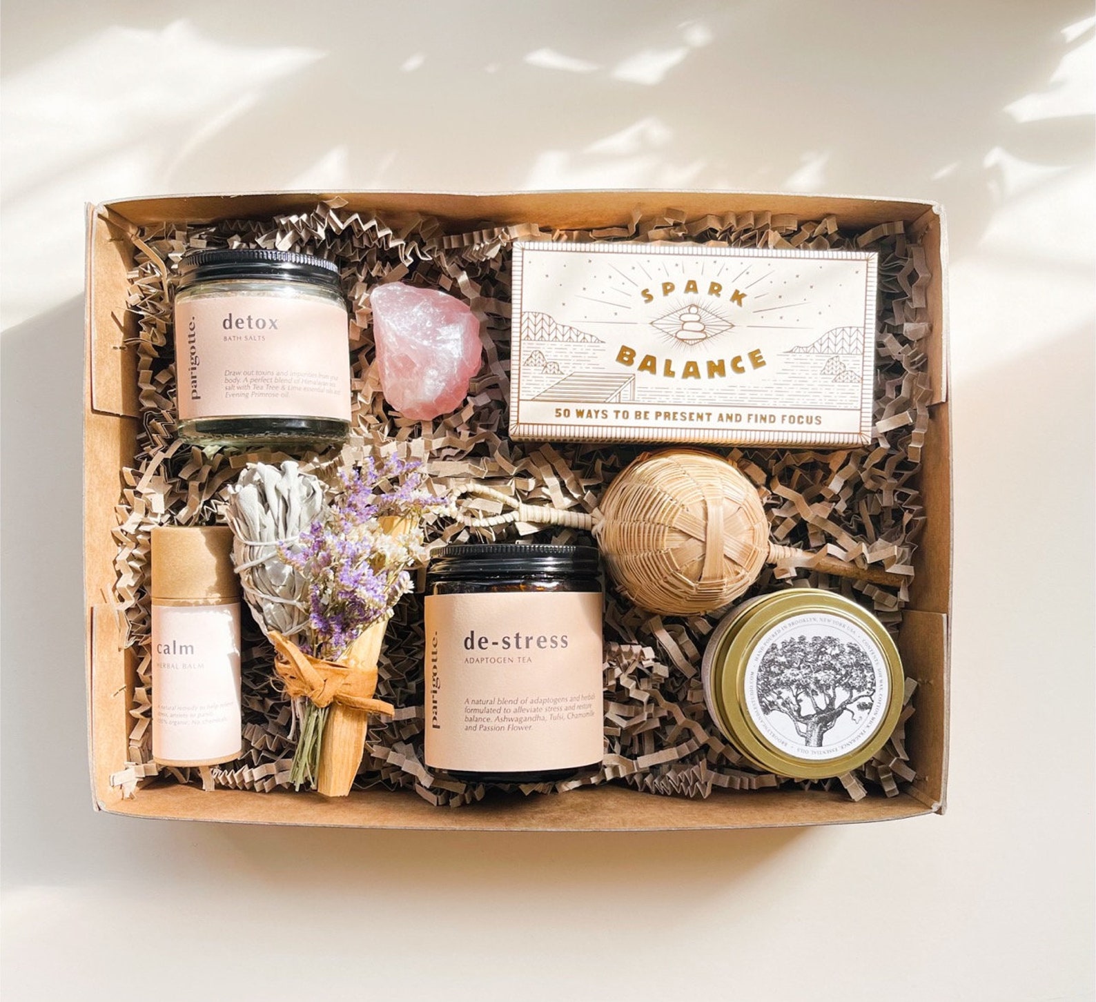 Stress Relief Meditation Kit – Tea, Balm, Bath Salts, Palo Santo ...