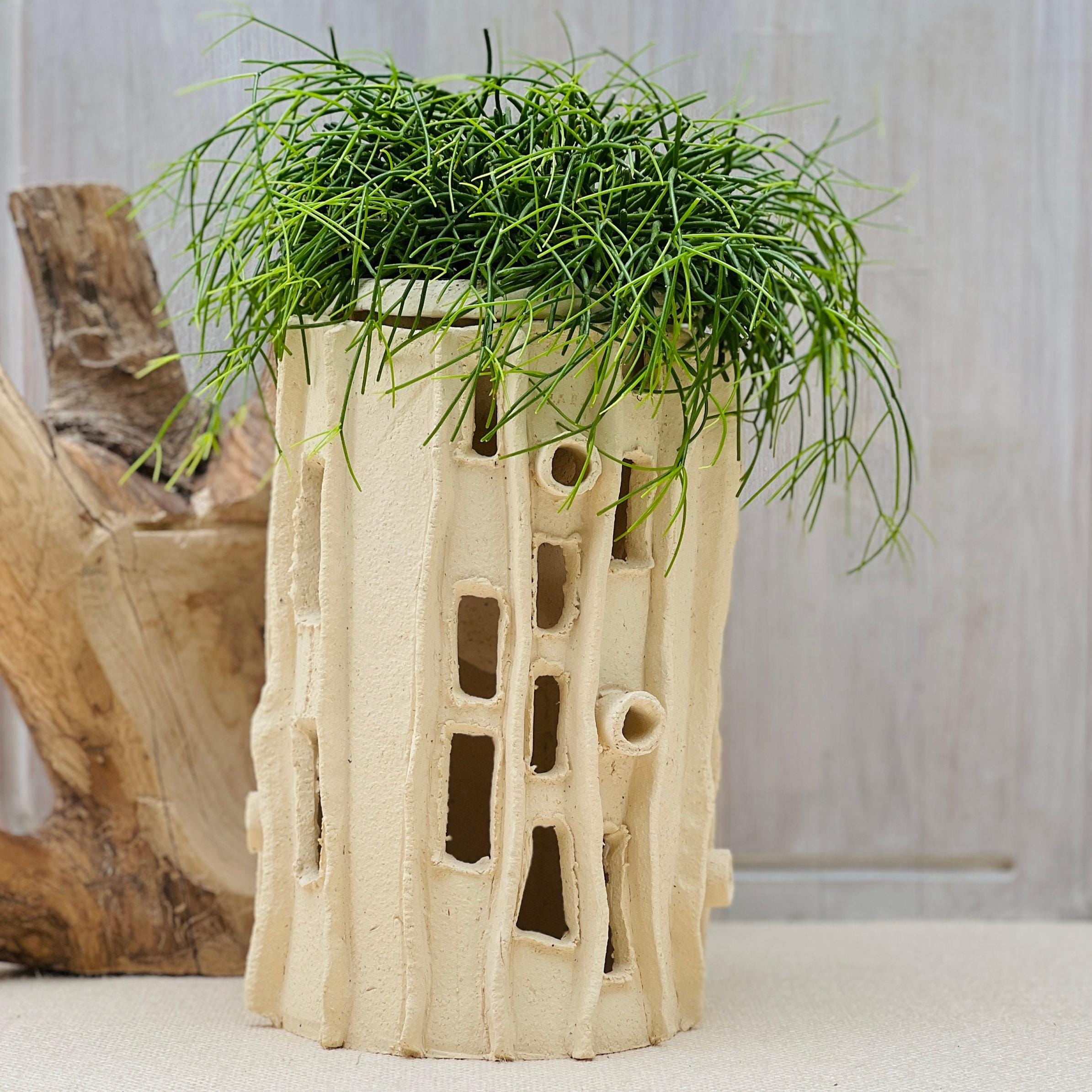 Openwork Ceramic Log Plant Stand With Plant Pot - Etsy