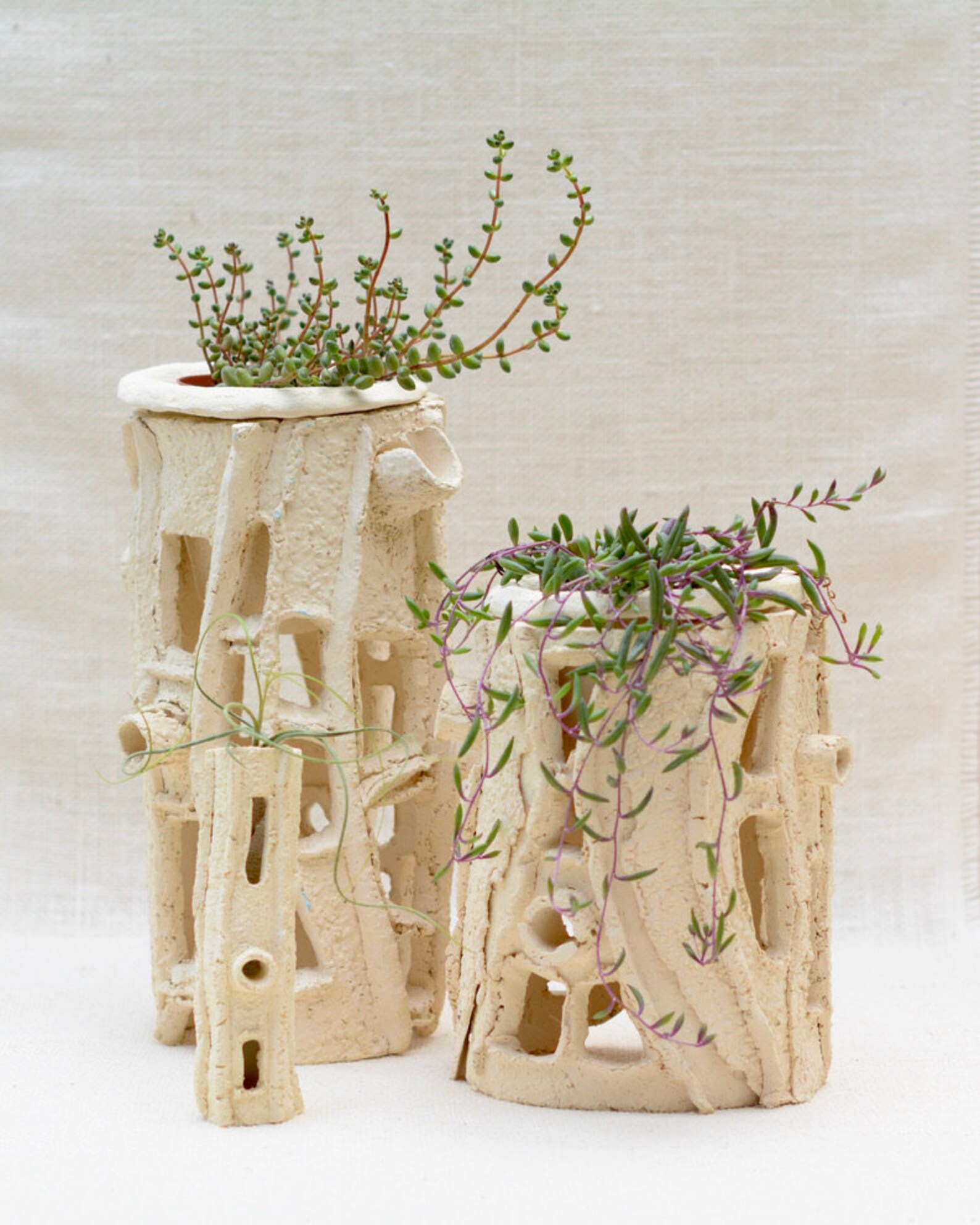 Openwork Ceramic Log Plant Stand With Plant Pot - Etsy