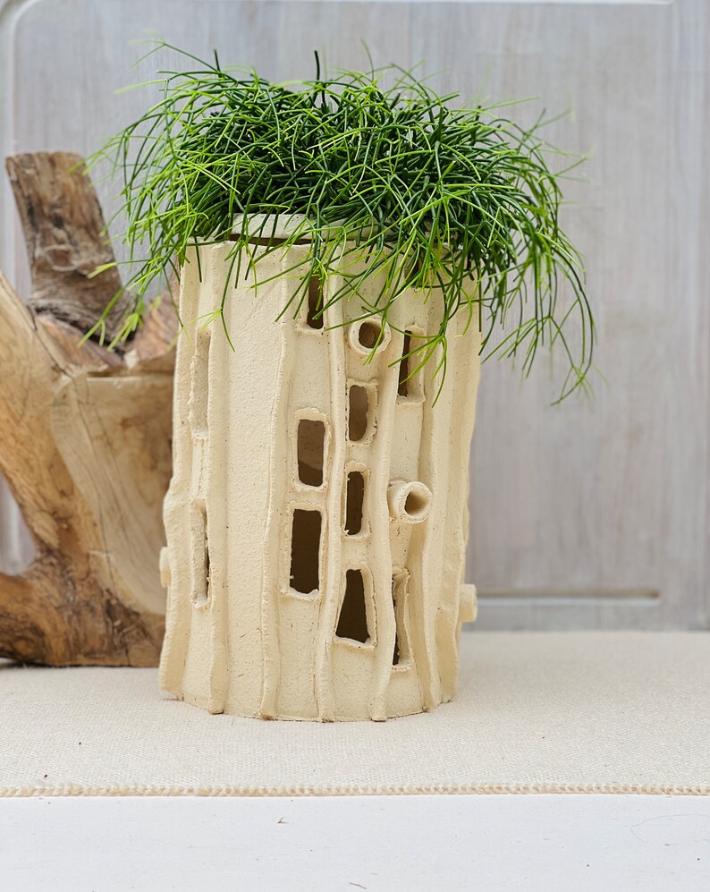 Openwork Ceramic Log Plant Stand With Plant Pot - Etsy