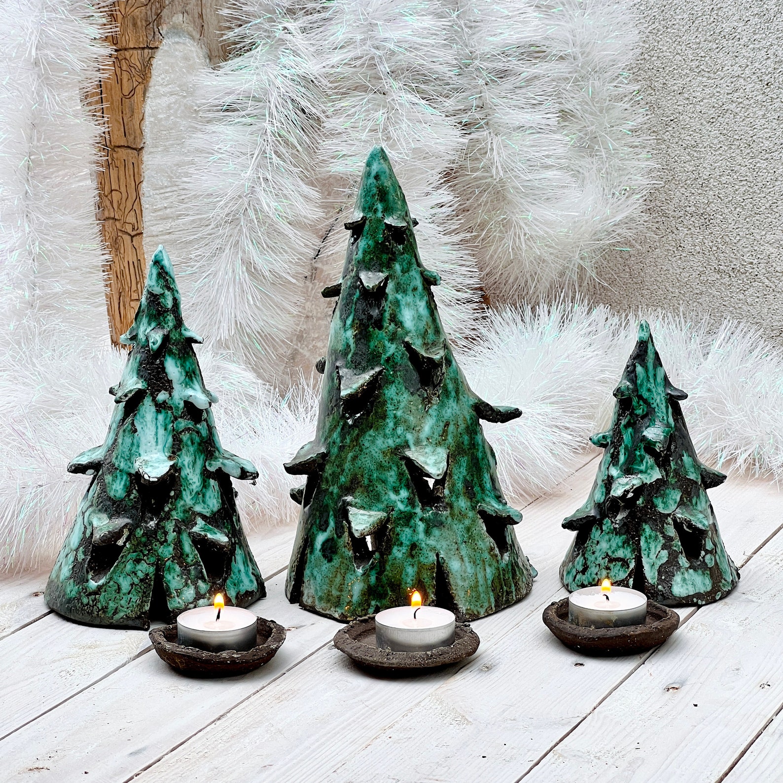 Christmas Tree Ceramic Lantern Set - Etsy