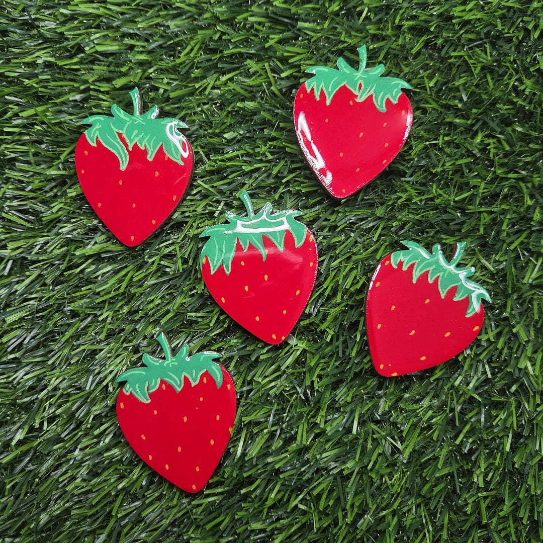 Hand-painted Strawberry Magnet: Laser Cut Wood, Glossy Resin Finish - Etsy