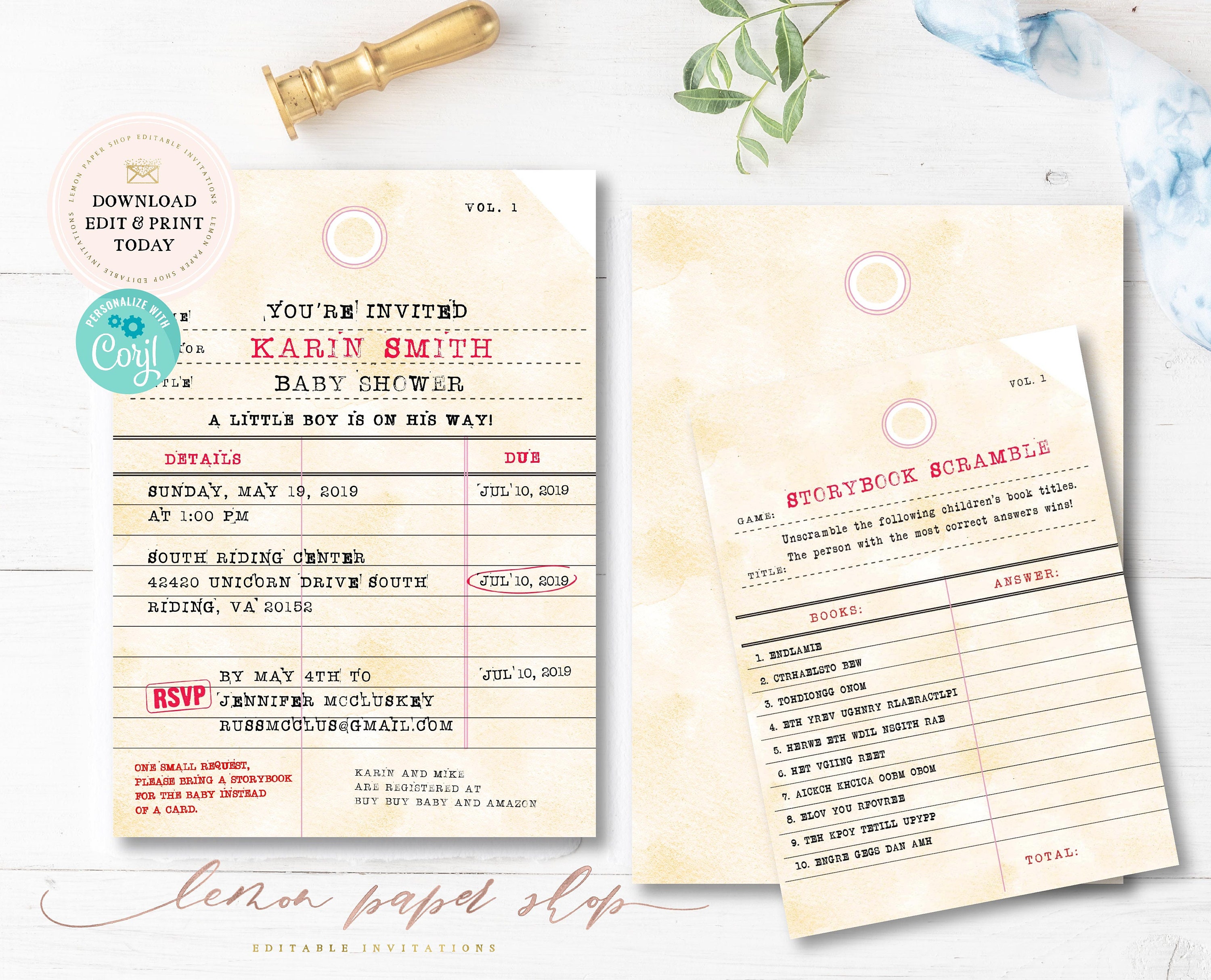 Library Card Birthday Invitation