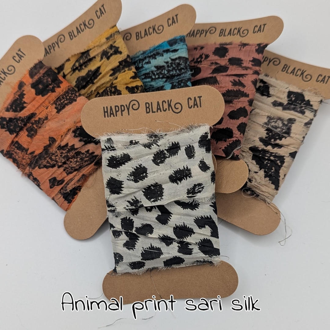 SARI SILK RIBBON, Cat Print - Hand Dyed for Journals, Scrapbook ...