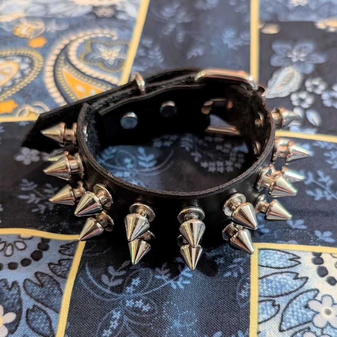 Handmade Punk Genuine Leather DOUBLE STACKED VARIANT Spiked Bracelet ...