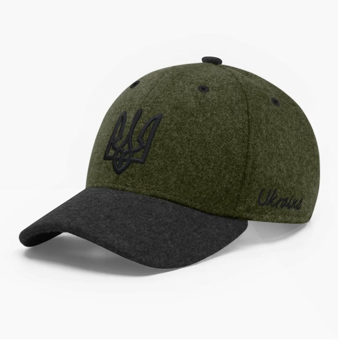 Wool Winter Cap With Ukrainian Emblem (tryzub) in Olive Color, Unisex ...