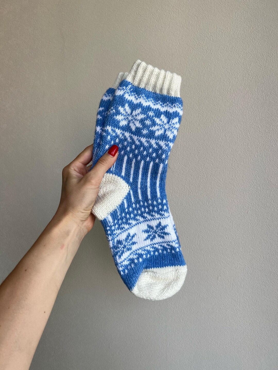 Wool Knit Socks With Snowflake Ornament, Winter Warm Cozy Socks ...