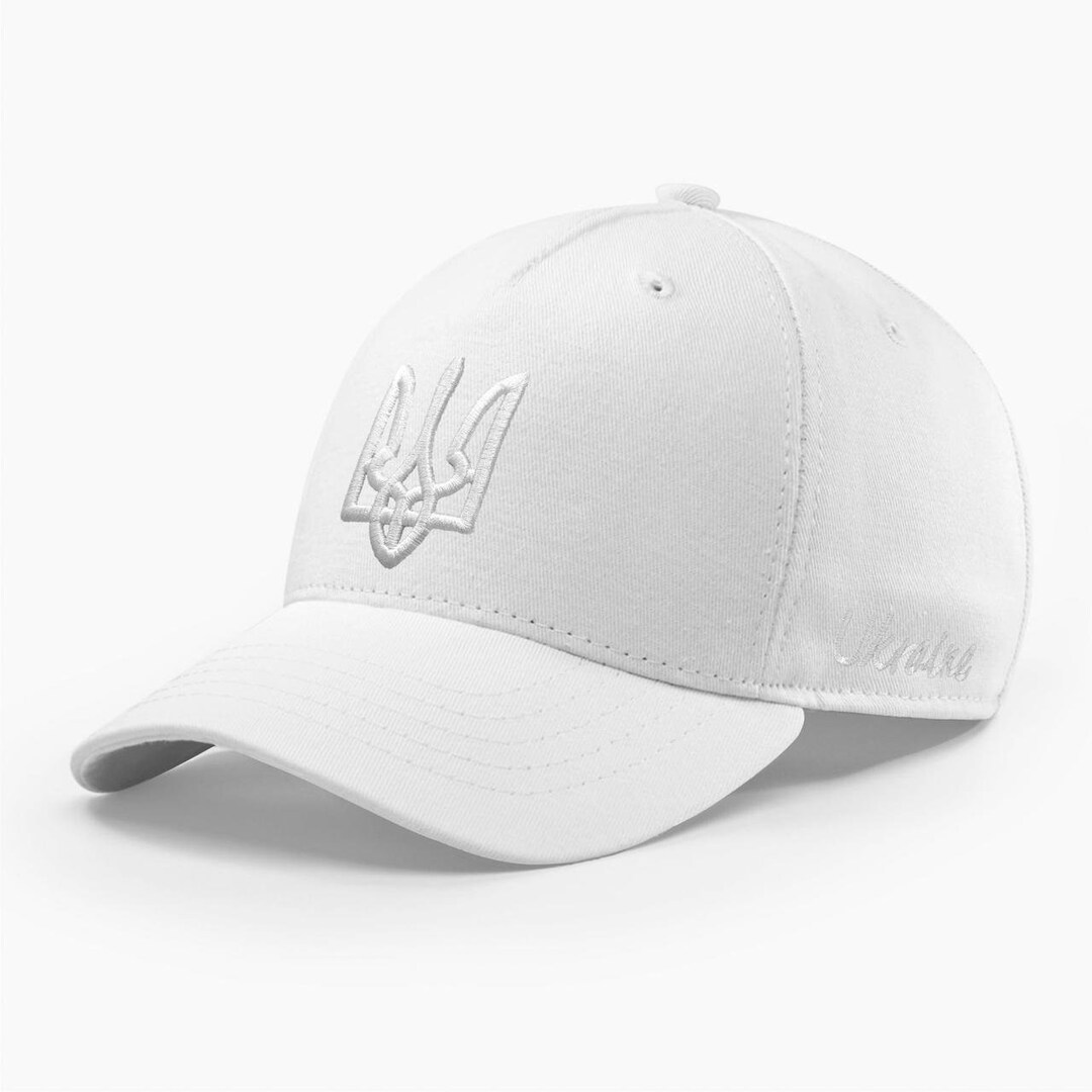 White Cap With Ukrainian Emblem (tryzub), Unisex, Ukrainian Gift, Made ...