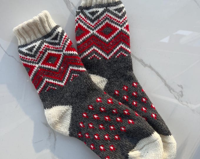 Merino Wool Knitted Woman's Socks With Ornaments, Ukrainian Socks ...