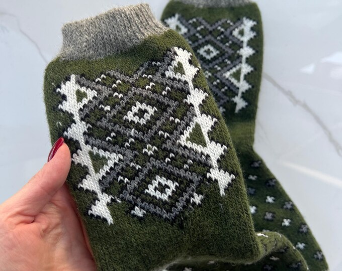 Green Wool Socks With Ornament, Christmas Socks, Unisex Ukrainian ...