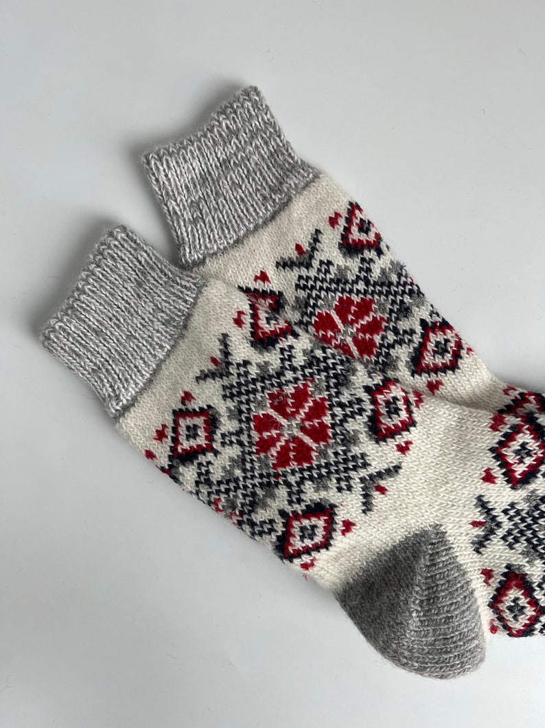 Merino Wool Knitted Woman's Socks With Ornaments, Ukrainian Socks ...