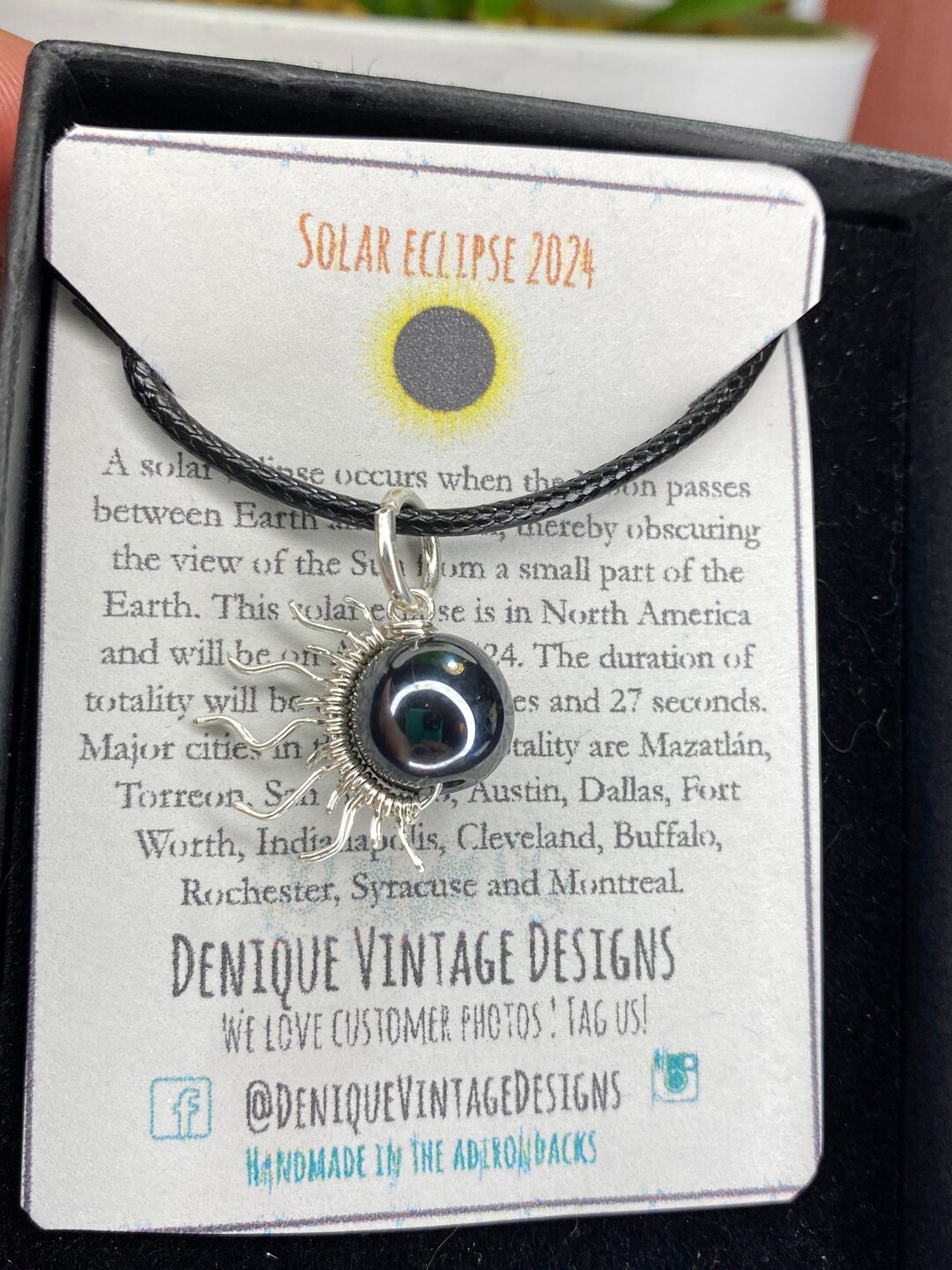 Hematite Sunburst Eclipse 2024 Wire Pendant- Silver/steel/copper/bronze ...