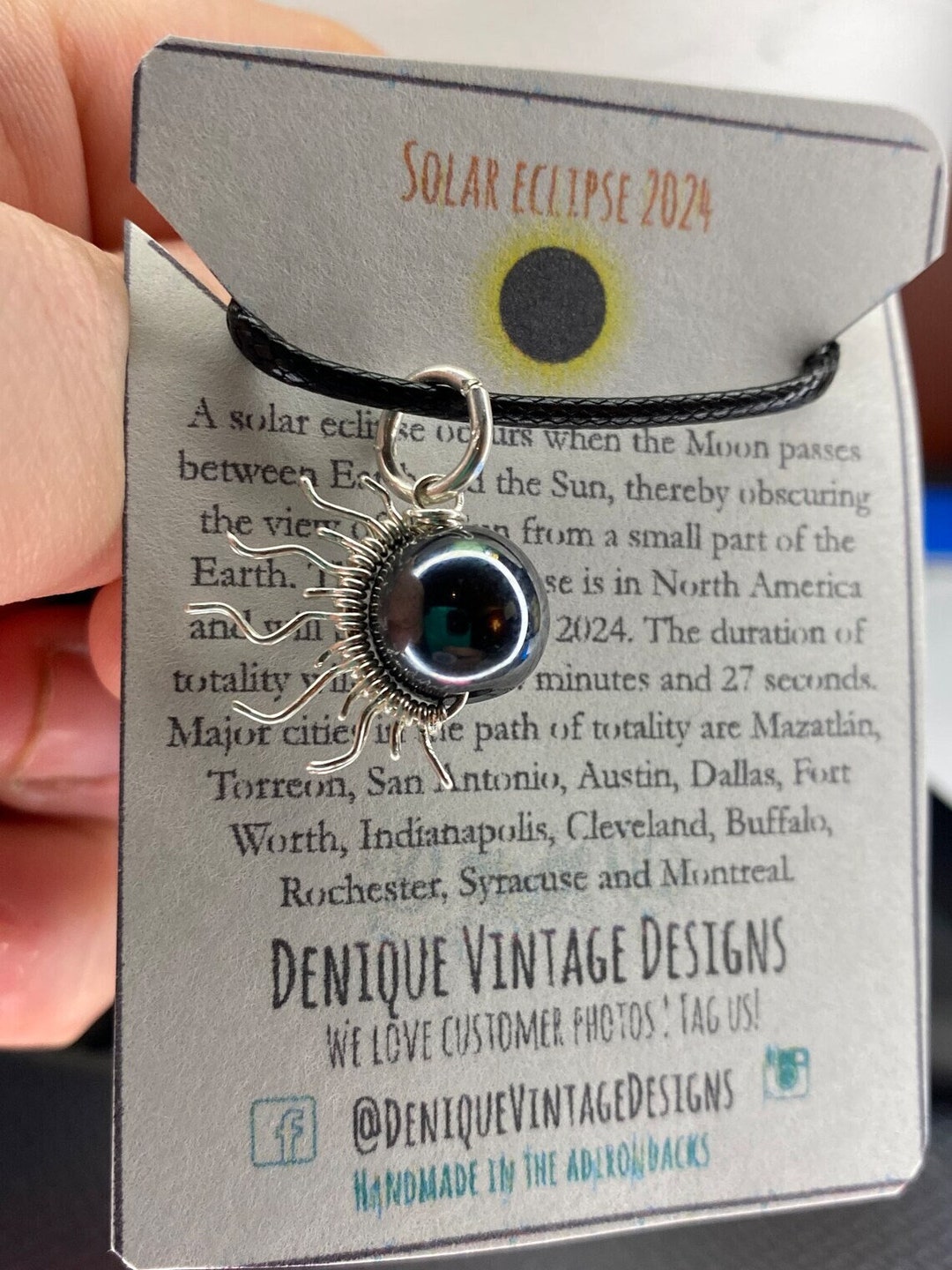 Custom Sunburst Eclipse 2024 Wire Pendant- Silver/steel/copper/bronze ...