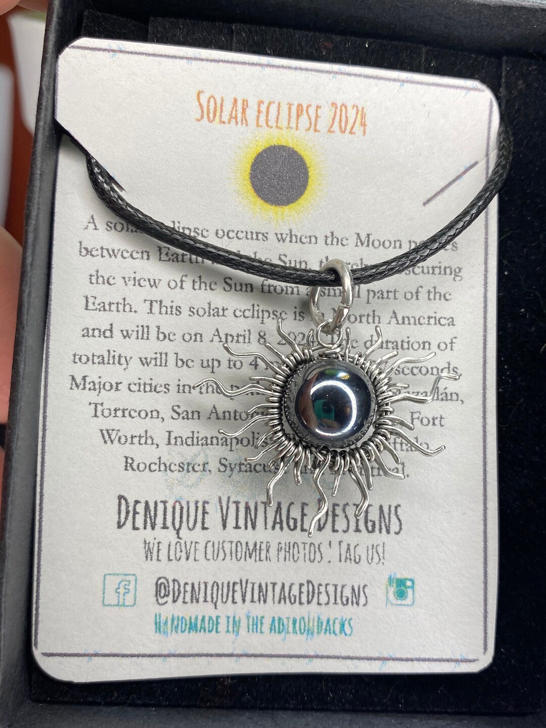 Gemstone Full Sunburst Eclipse 2024 Wire Pendant- Silver/steel/copper ...