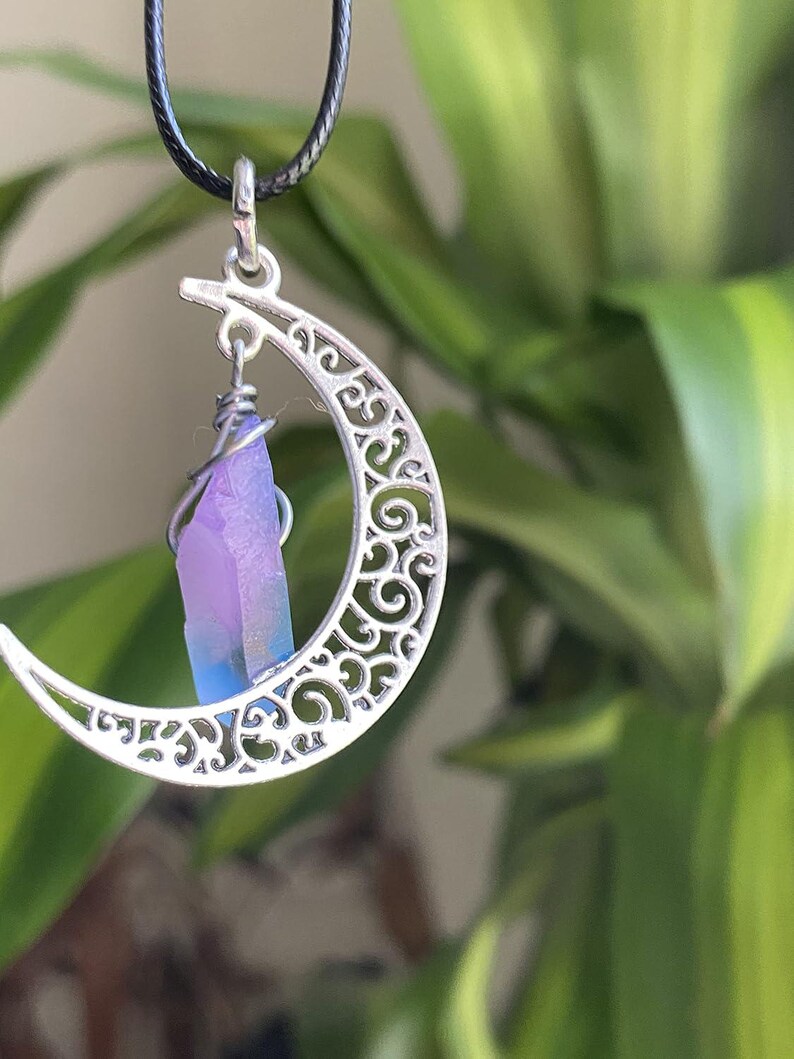 Trans Pride Blue Pink Quartz Point in Celtic Crescent Moon Pendant ...