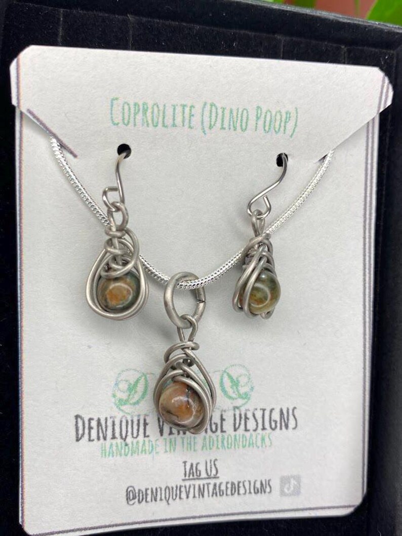 Fossilized Coprolite (dino Poop) 6mm Herringbone Dangly Earrings ...