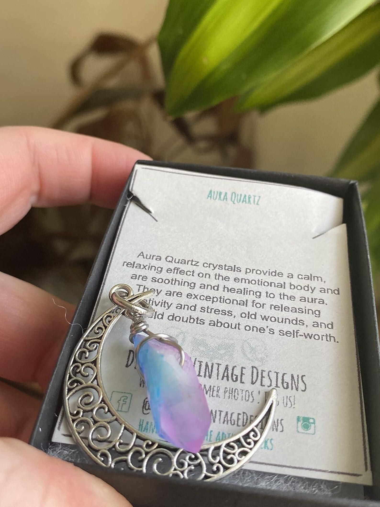 Trans Pride Blue Pink Quartz Point in Celtic Crescent Moon Pendant ...