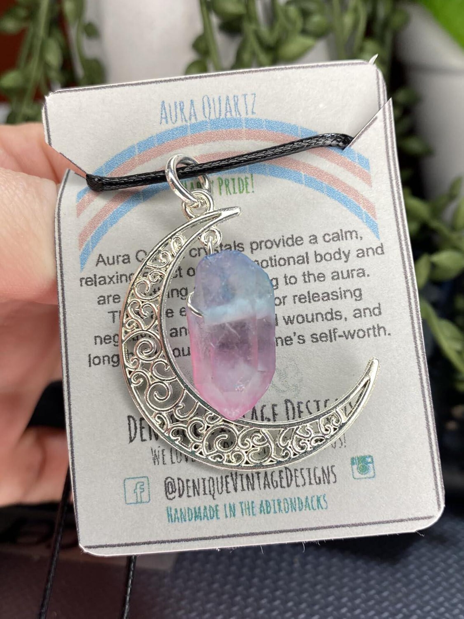 Trans Pride Blue Pink Quartz Point in Celtic Crescent Moon Pendant ...