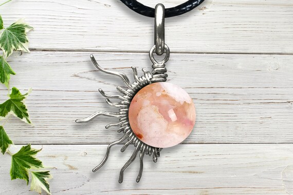Japanese Cherry Blossom Sakura Agate Sunburst Wire Pendant - Etsy