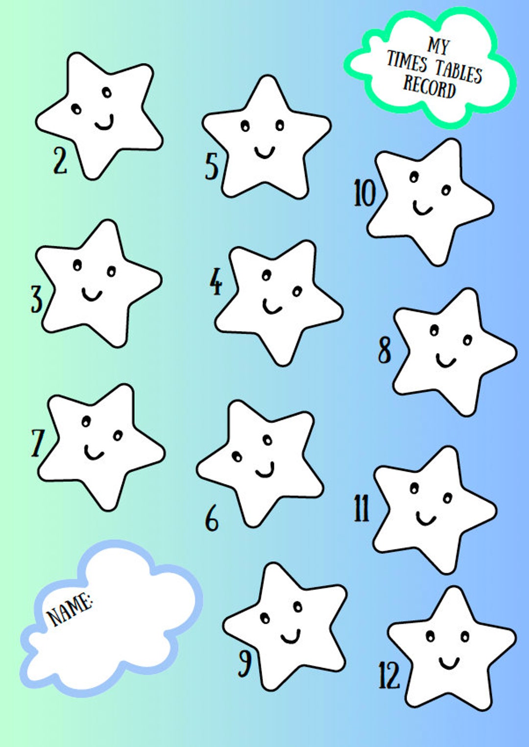 Times Table Record Tracker, Instant Digital Download, Printable PDF - Etsy