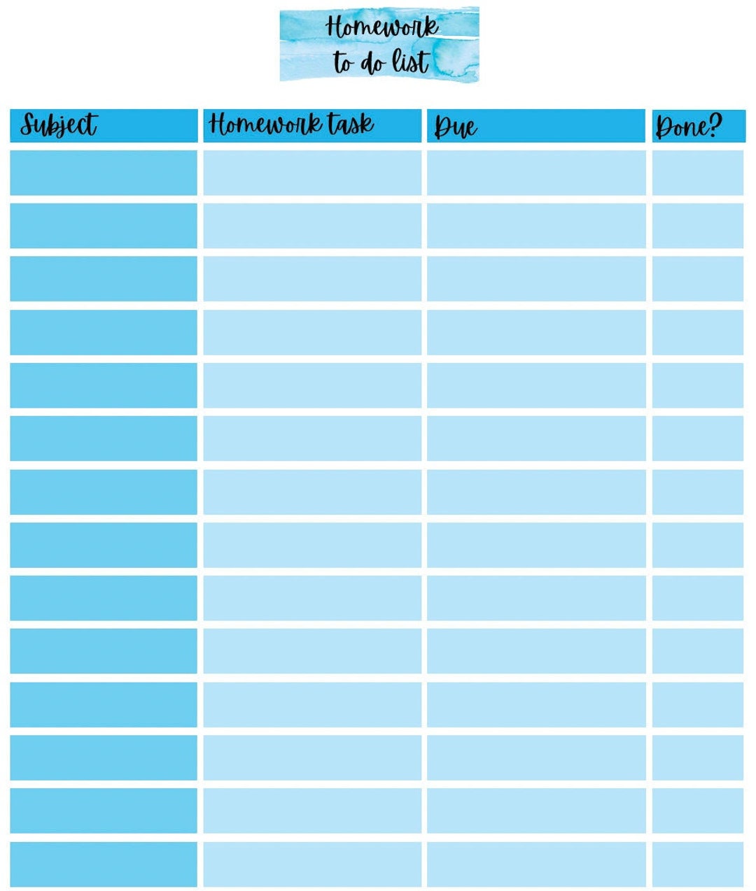 Printable Homework to Do List Tracker, Instant Digital Download PDF - Etsy