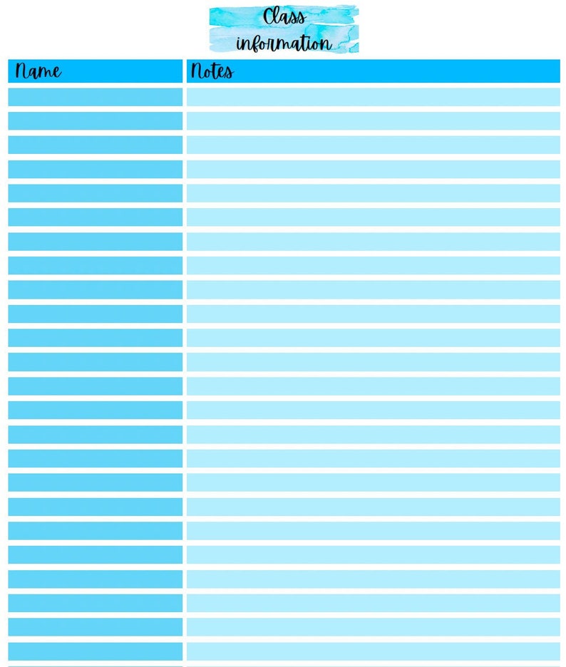 Teacher Pupil Class Information Printable, Instant Download, Digital ...