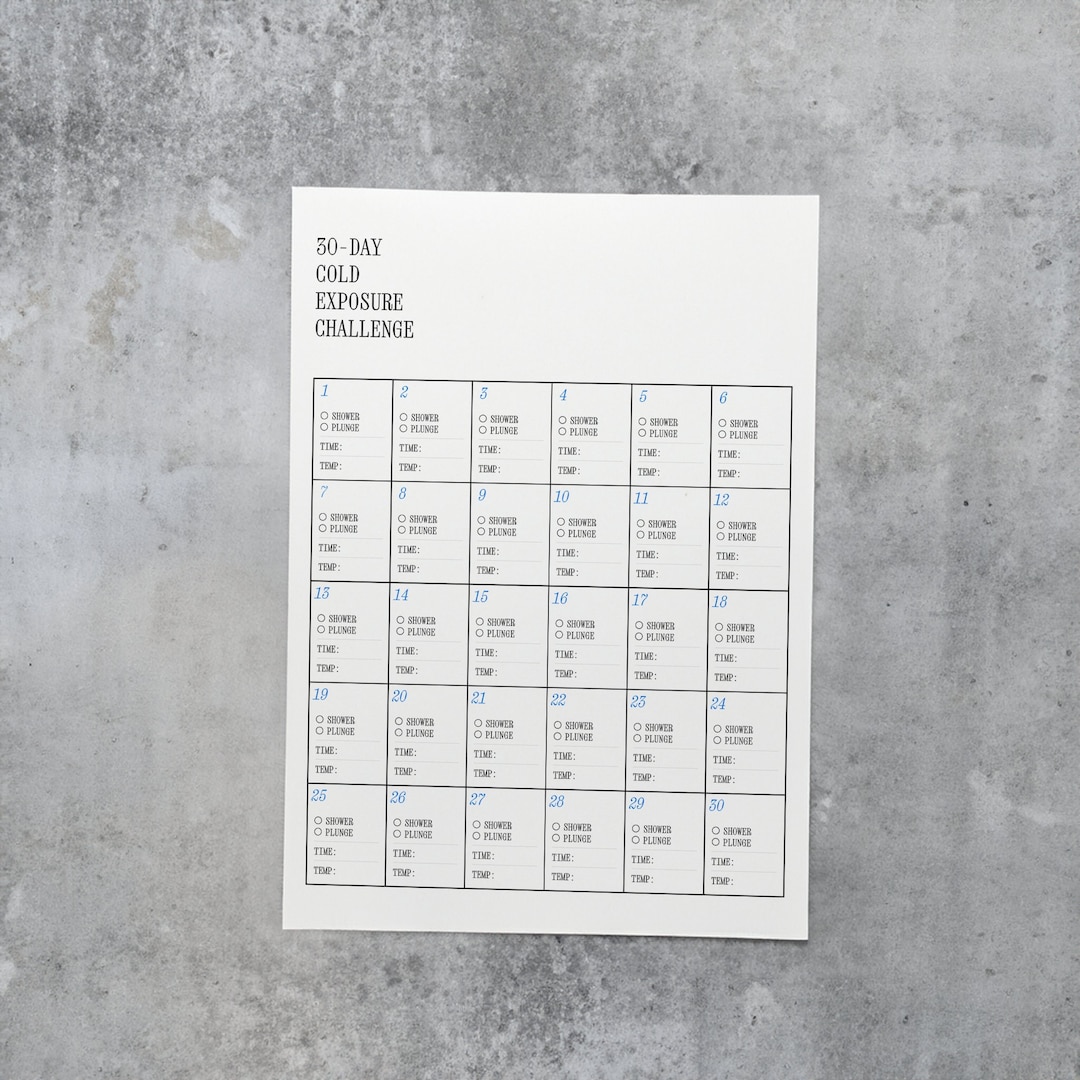 30-day Cold Plunge Tracker on Letter Paper 8.5" X 11" Digital Download ...