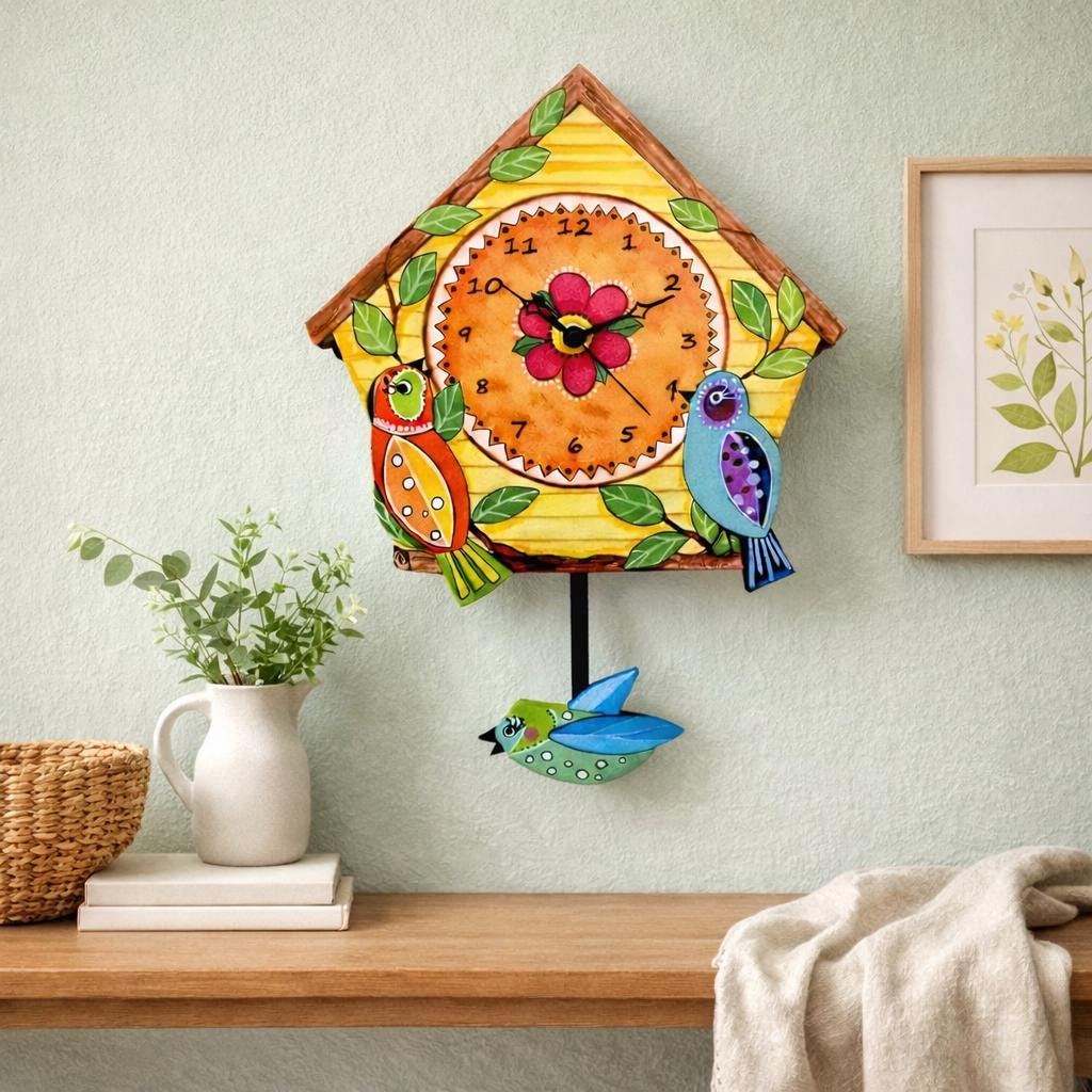 Whimsical Bird House Clock: Hand-painted Pendulum Wall Art - Etsy