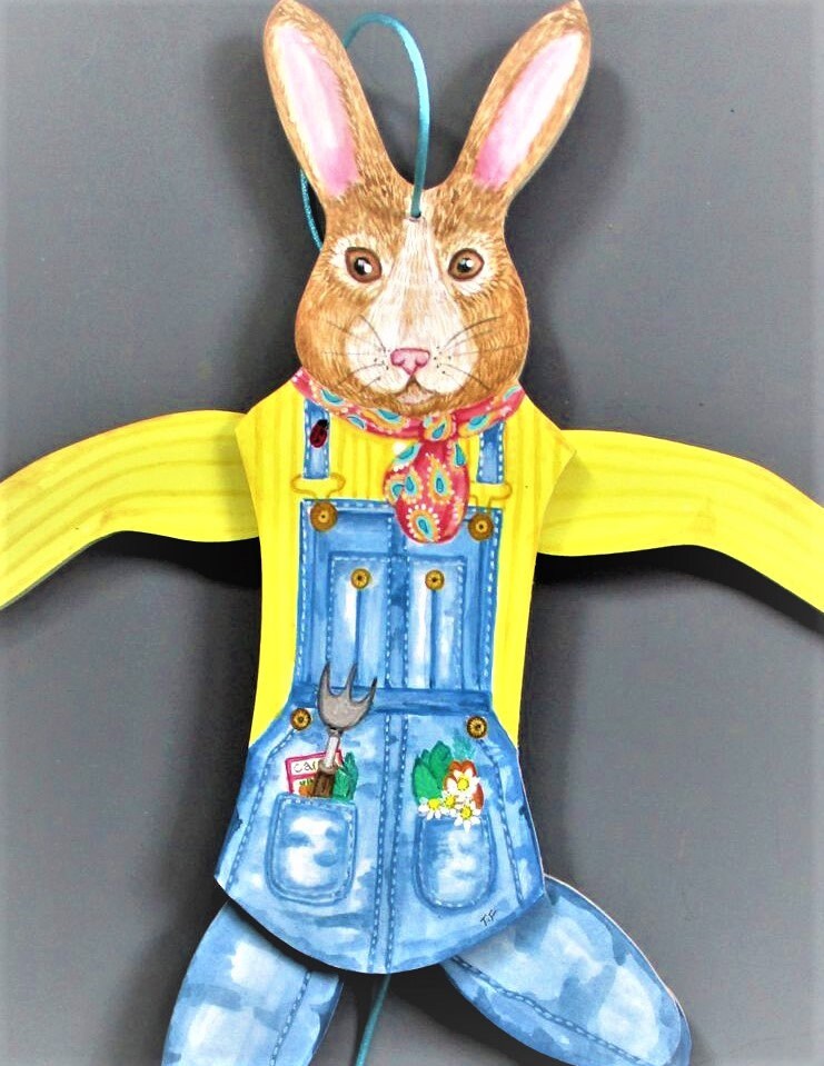 Gardener Rabbit jumping Jack pull string puppet whimiscal wall - Etsy ...