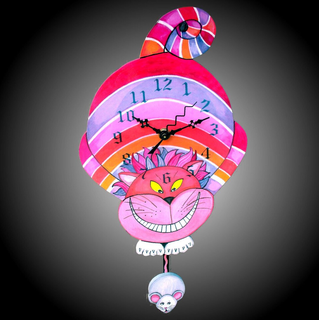 Grinning Cheshire Cat & Mouse Clock Multi Colors With a Big Crazy Cat ...