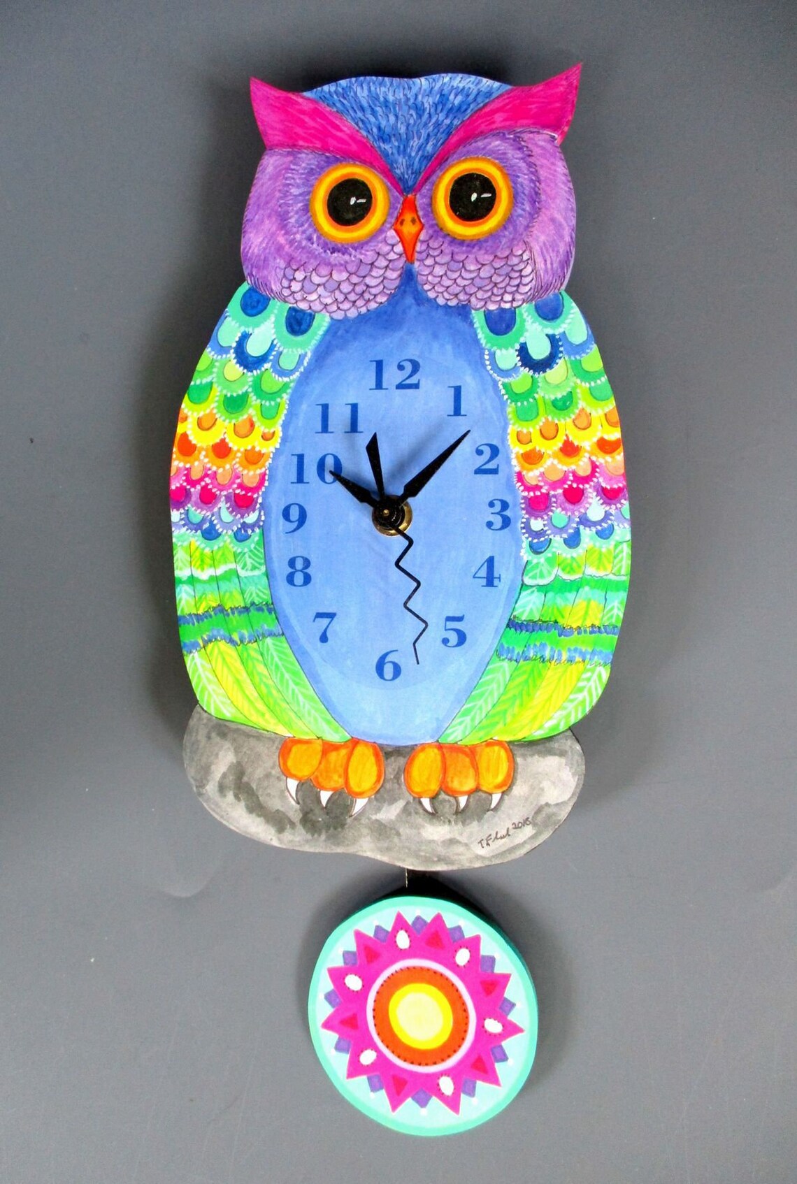 Blue Rainbow Owl With Rainbow Feathers Pendulum Clock-modern - Etsy