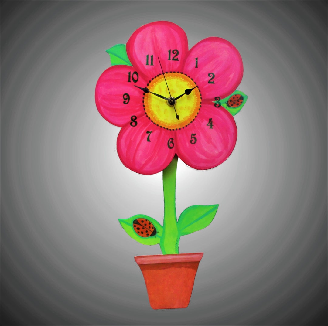 Whimsical Hot Pink Swinging Flower Pot Pendulum Clock Handmade - Etsy