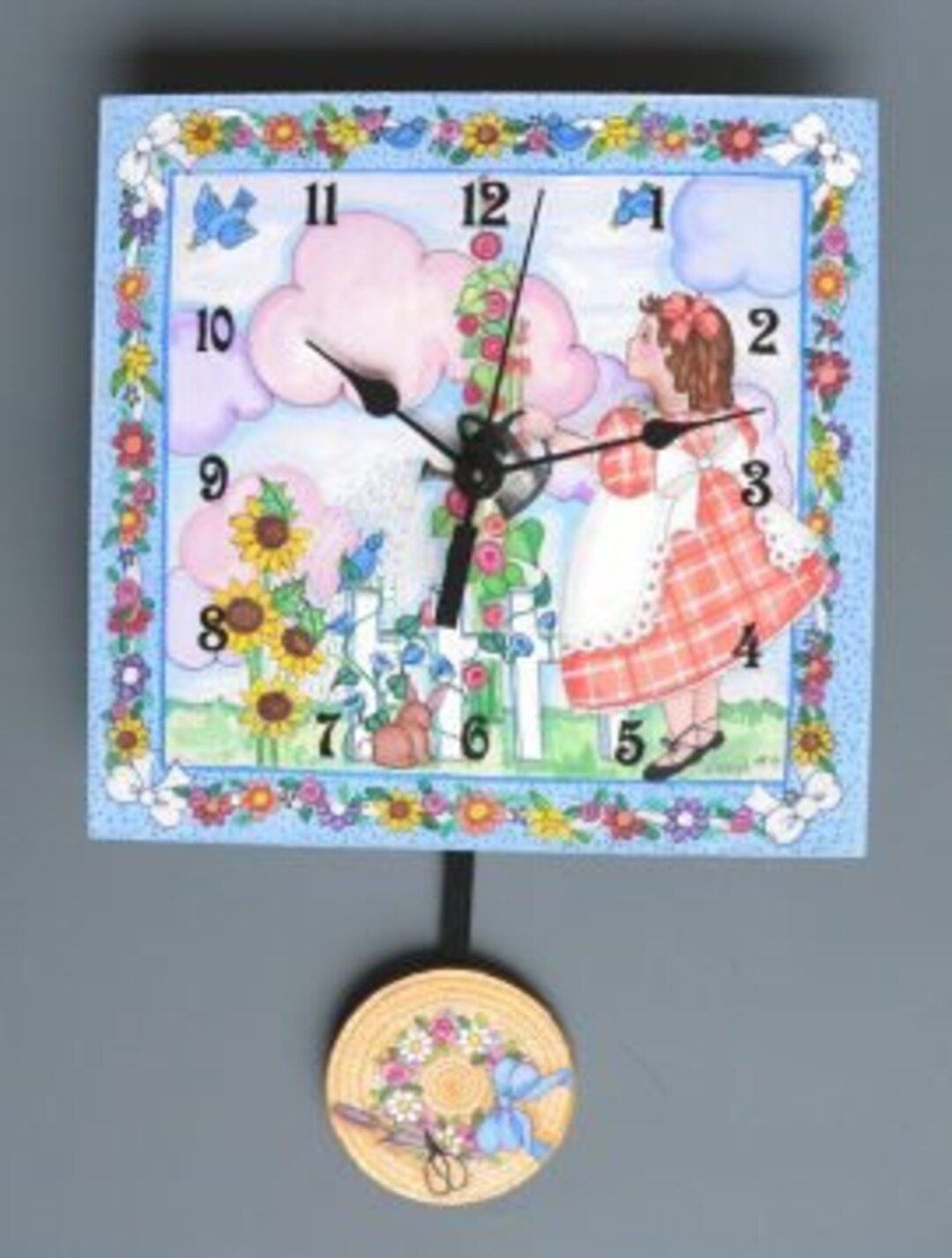 Nursery Rhyme Kids and Baby's Room Clock With Blue Birds and Garden Hat ...