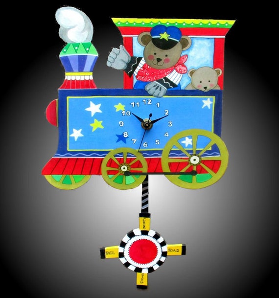 Train Clock for Kids Room With Baby Bear Engineer and Rail - Etsy