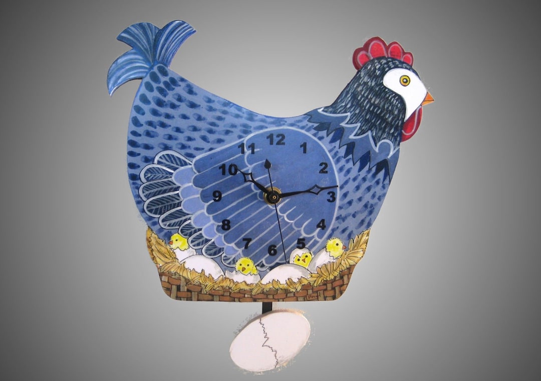 Blue Hen Chicken Pendulum Clock: Whimsical Kitchen Farmhouse Decor - Etsy